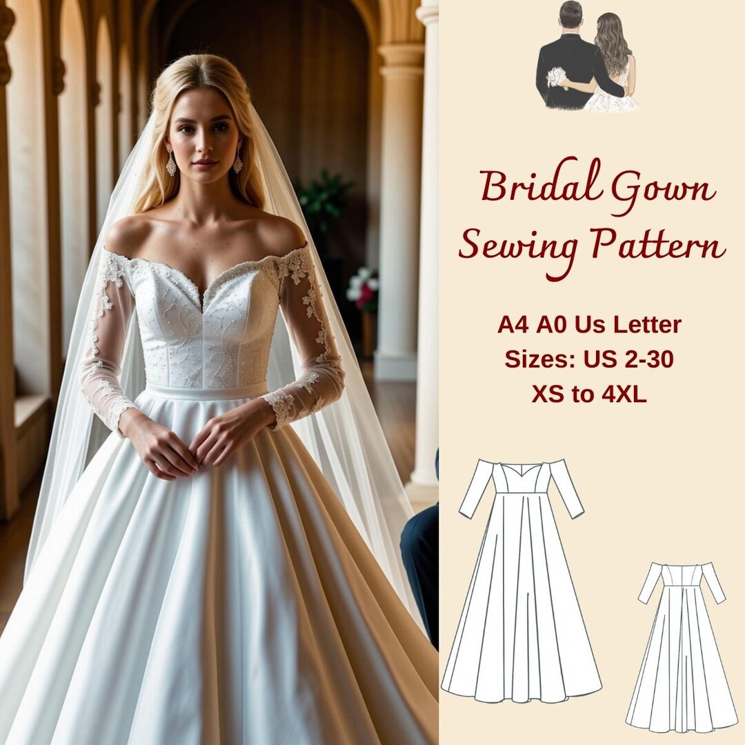 Off Shoulder Bridal Gown Sewing Pattern, Cocktail Dress Pattern, Evening Gown, Ball Gown ...