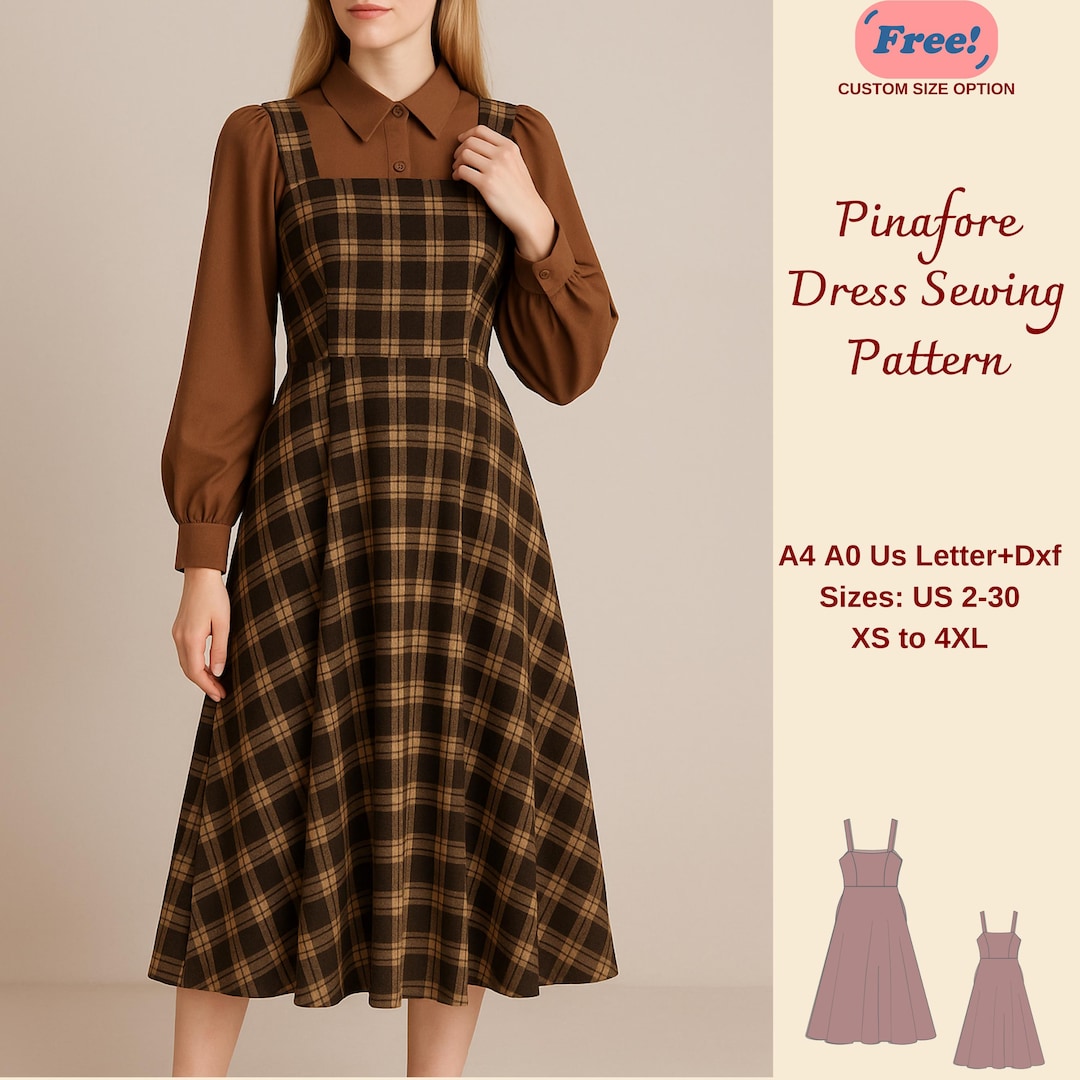 Vintage Square Neck Pinafore Dress Sewing Pattern, Cottagecore Pinafore ...