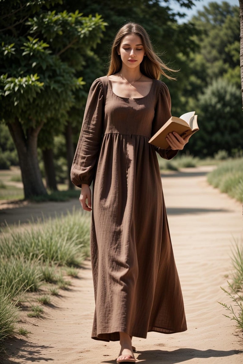 Pride and Prejudice Style Dress Sewing Pattern, Gathered Maxi Linen ...