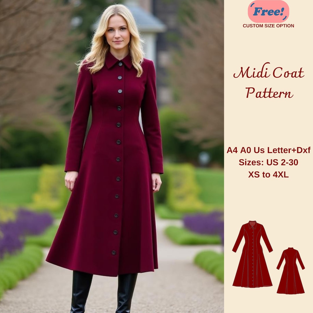 Midi Winter Coat Sewing Pattern, Women Coat Sewing Pattern, Midi Coat ...