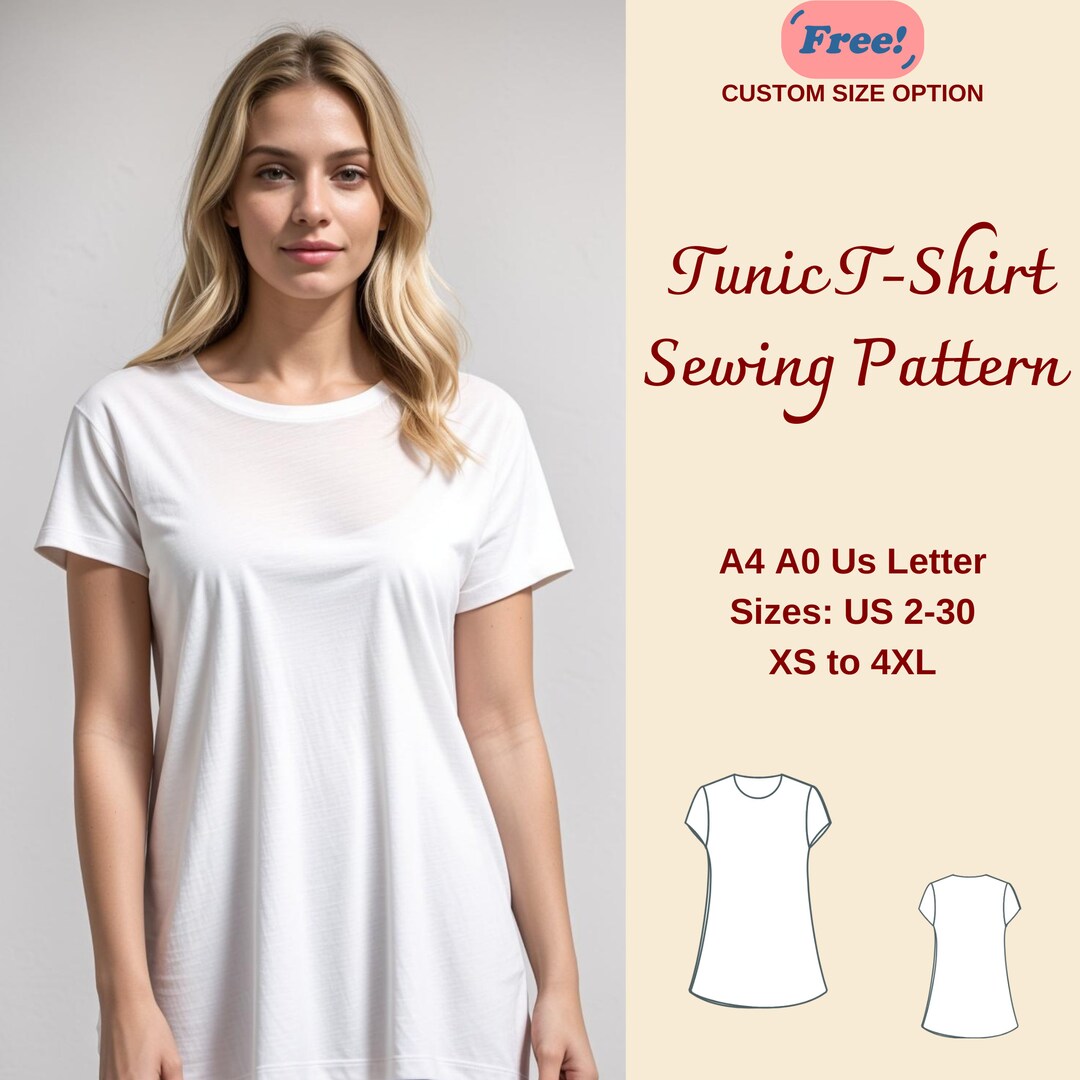 Tunic T-shirt Sewing Pattern, Loose Fit Tunic, Short Sleeve T-shirt ...