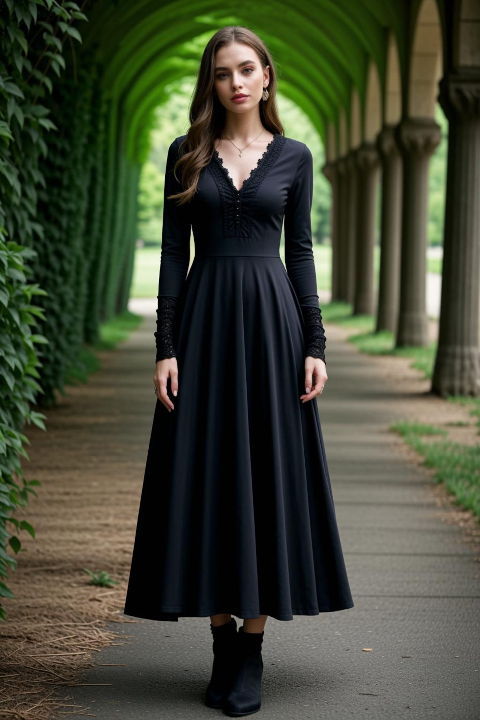 Vintage Gothic Midi Dress Sewing Pattern, Witch Dress, V Neck Dress ...