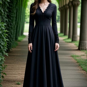 Vintage Gothic Midi Dress Sewing Pattern, Witch Dress, V Neck Dress ...