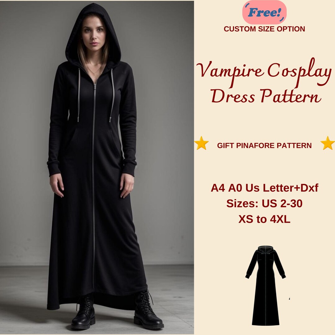 Vampire Cosplay Dress Sewing Pattern: Gothic Witch Costume (XS-4XL ...