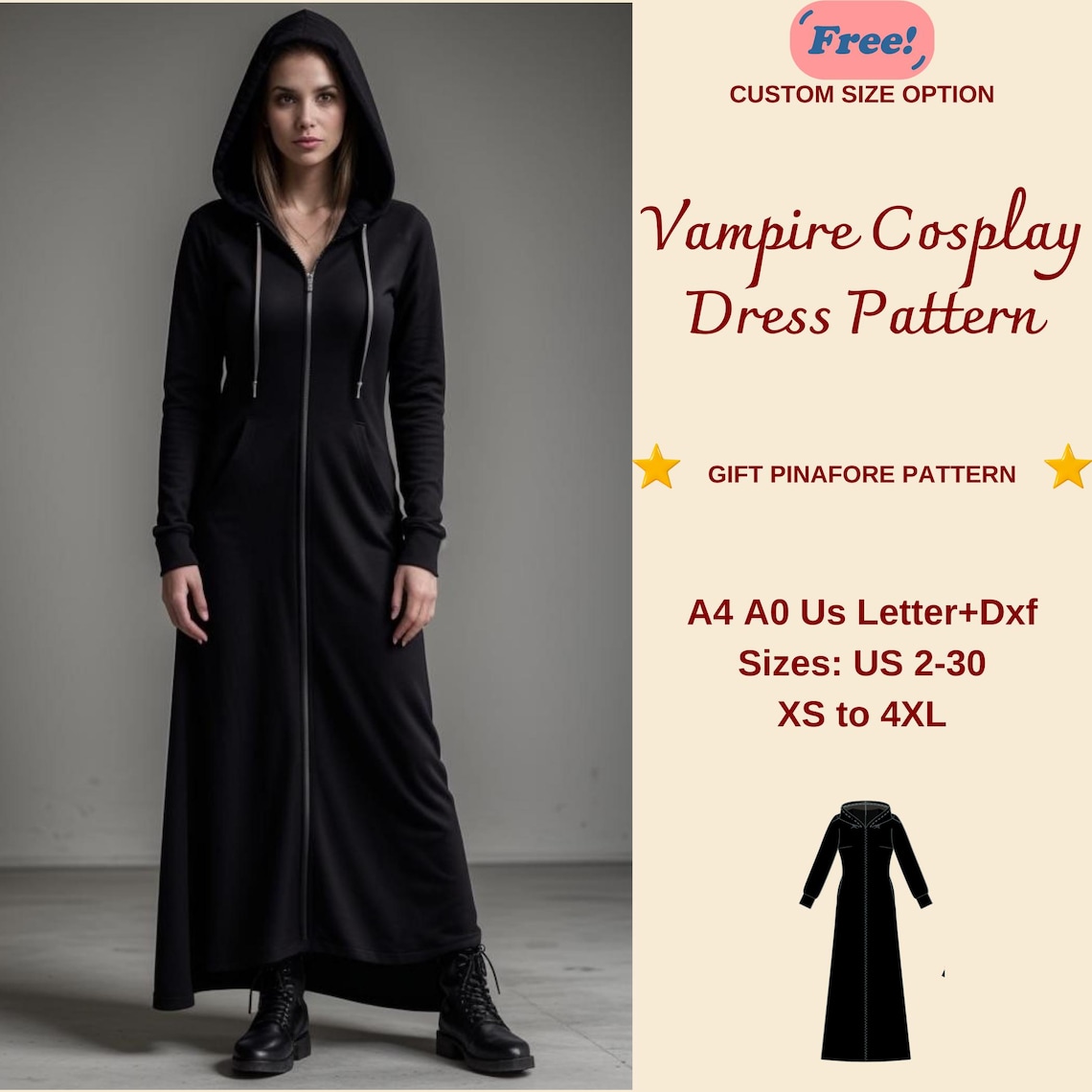 Vampire Cosplay Dress Sewing Pattern: Gothic Witch Costume (XS-4XL ...