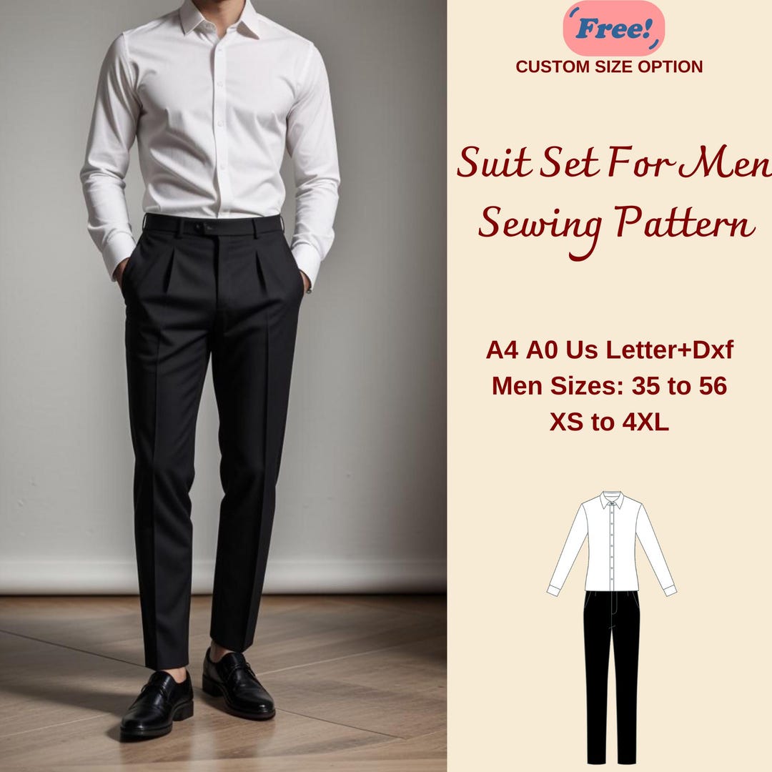 Men's Suit Set Bundle Sewing Pattern, Men's Suit Pants, Men's Suit ...