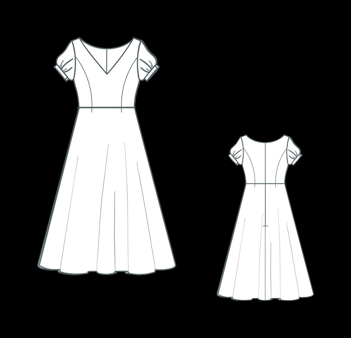 Midi Prom Dress Sewing Pattern, V Neck Puff Sleeve Gown (A4 A0, XS-4XL ...