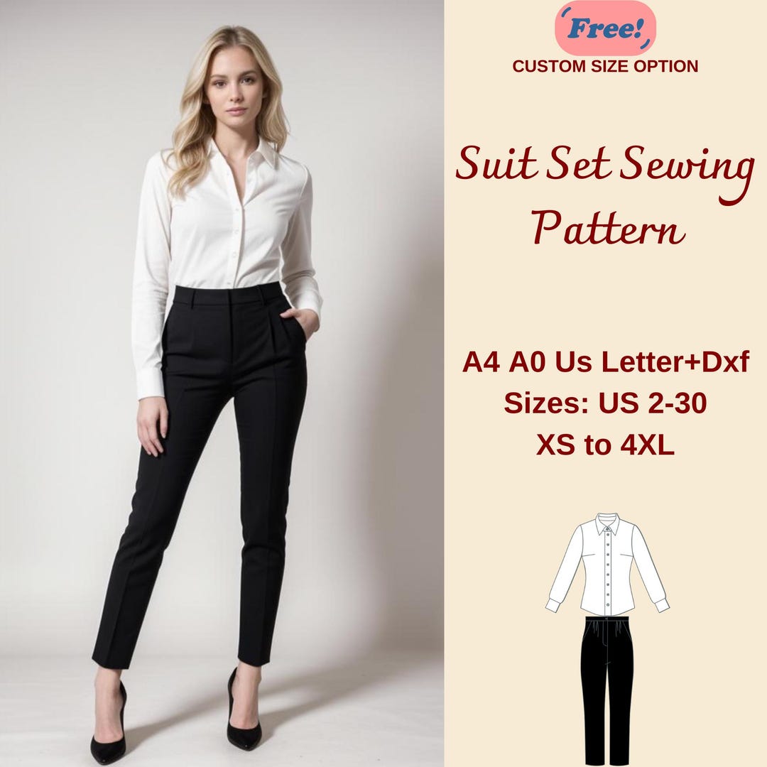 Women's Suit Set Bundle Sewing Pattern, Suit Pants Pattern, Suit Shirt ...