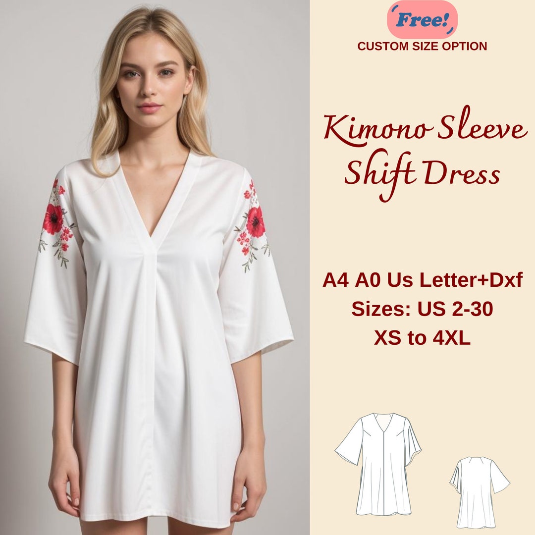 Kimono Sleeve Shift Dress Sewing Pattern: XS-4XL (PDF Pattern) - Etsy