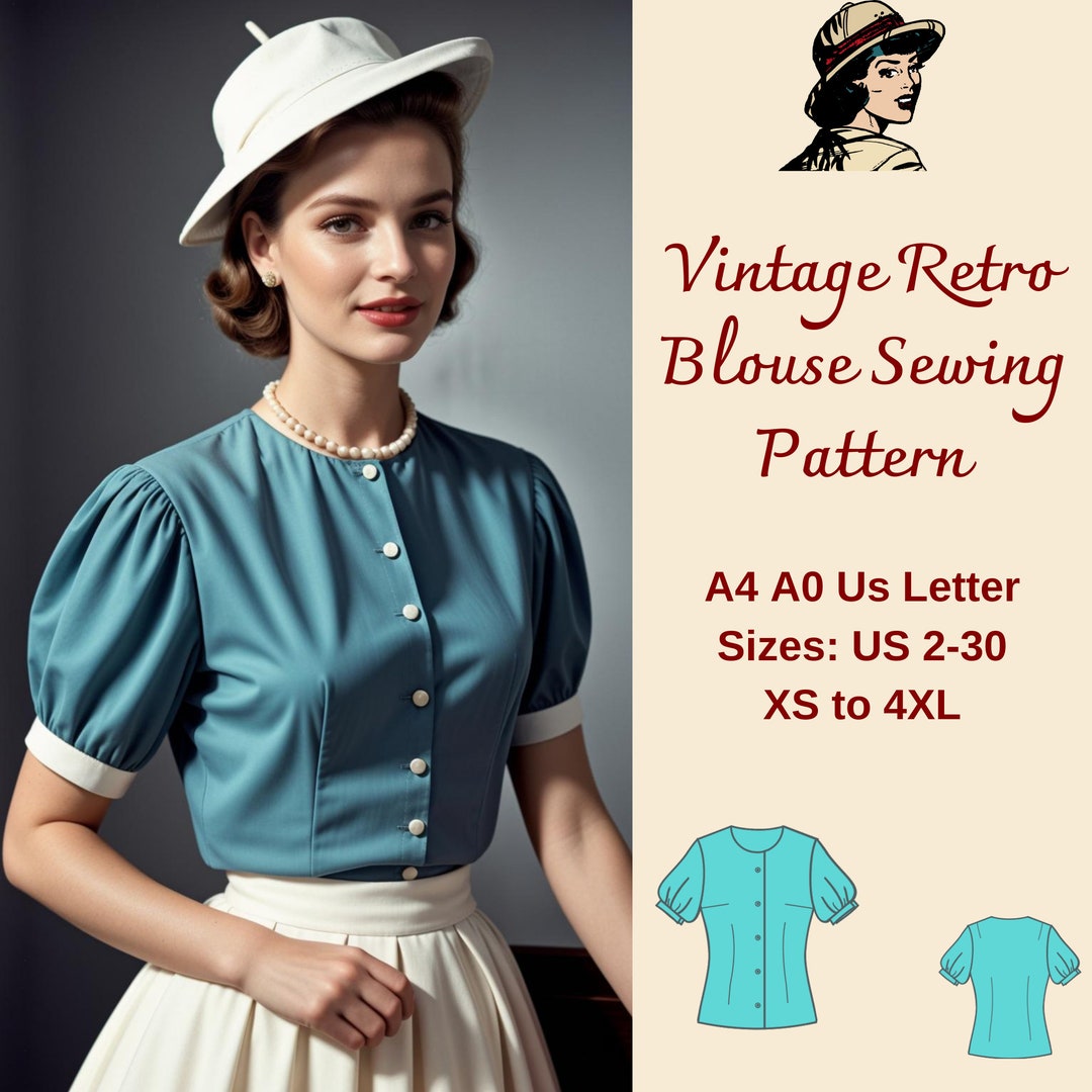 Vintage Cottagecore Blouse Sewing Pattern: Retro 1950s Style (XS-4XL ...