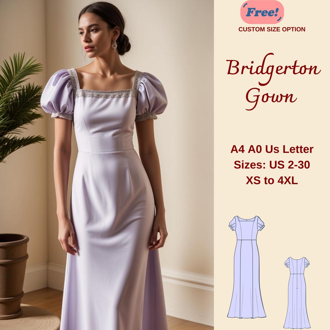 Bridgerton Gown Sewing Pattern, Bridgerton Cosplay Dress, Regency, Maxi ...