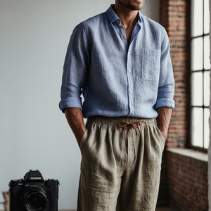 Men's Linen Set Bundle Pattern, Men's Linen Pants, Men' Summer Shirt ...