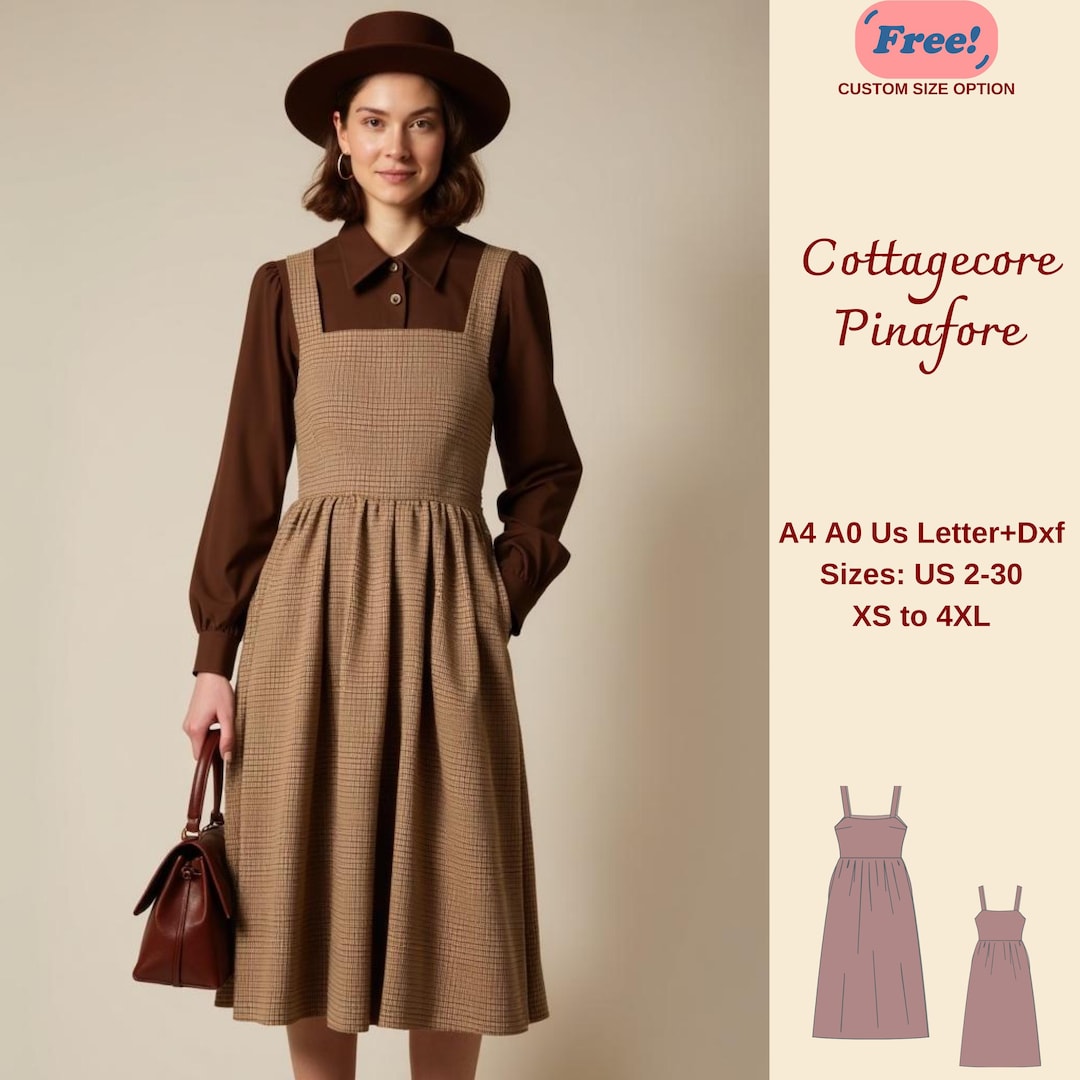 Cottagecore Pinafore Dress Sewing Pattern: Vintage Style (XS-4XL) (PDF ...