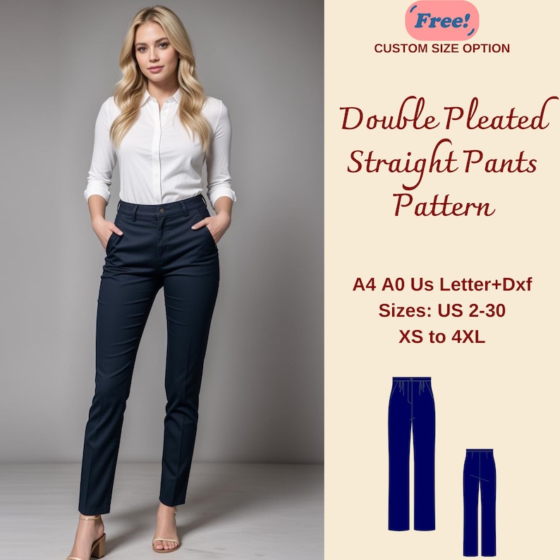 Straight Leg Pants Sewing Pattern, Double Pleat Pants, Trousers Pattern ...