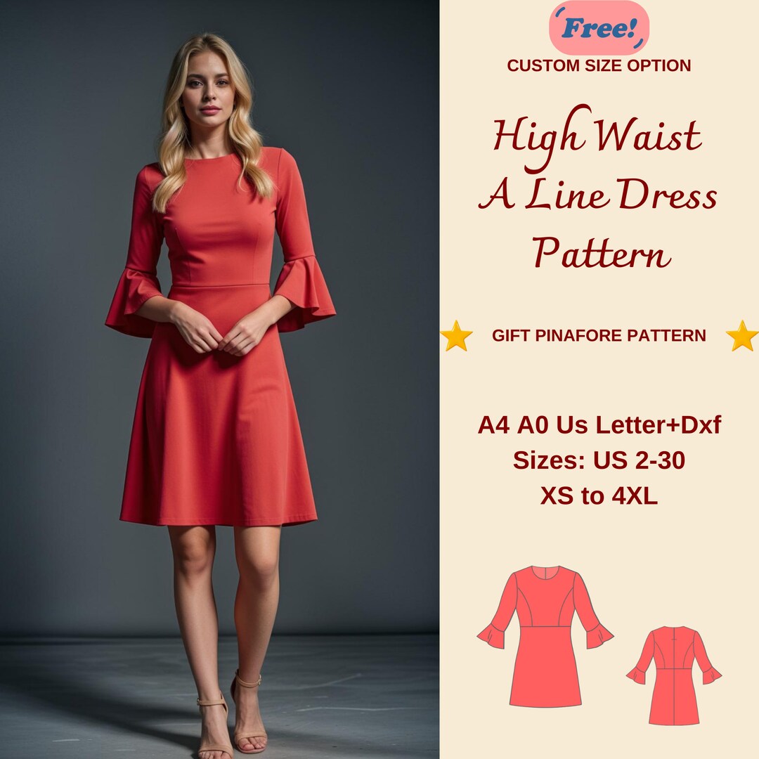 A-line Mini Dress Sewing Pattern: Ruffle Sleeve, XS-4XL (PDF) - Etsy
