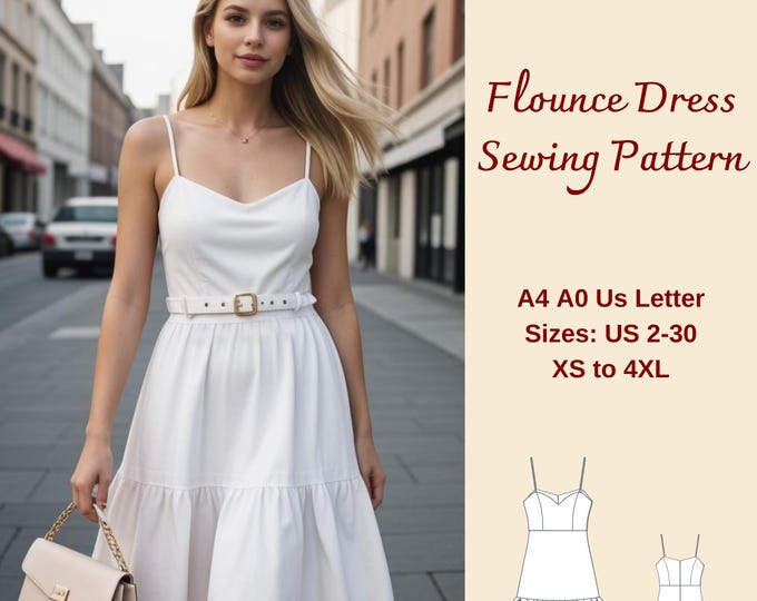 Flounce Tiered Dress Digital PDF Sewing Pattern With Mini, Midi, and ...