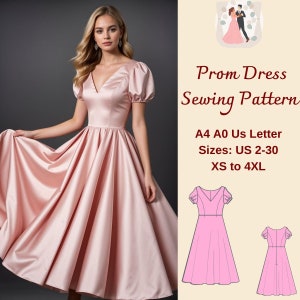 Midi Prom Dress Sewing Pattern, V Neck Dress Pattern, Cocktail Dress ...