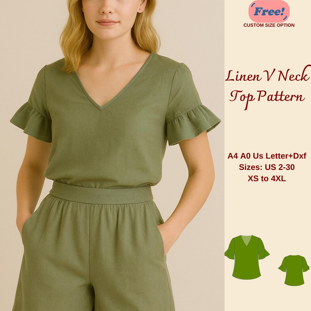 V Neck Linen Tank Top Sewing Pattern, Women Sewing Pattern, Blouse ...