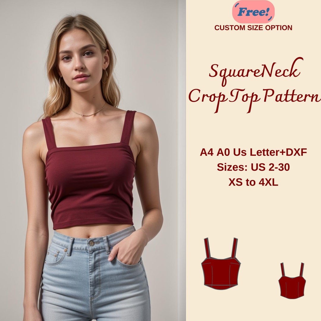 Square Neck Crop Top Sewing Pattern, High Low Bustier Top, Sleeveless ...