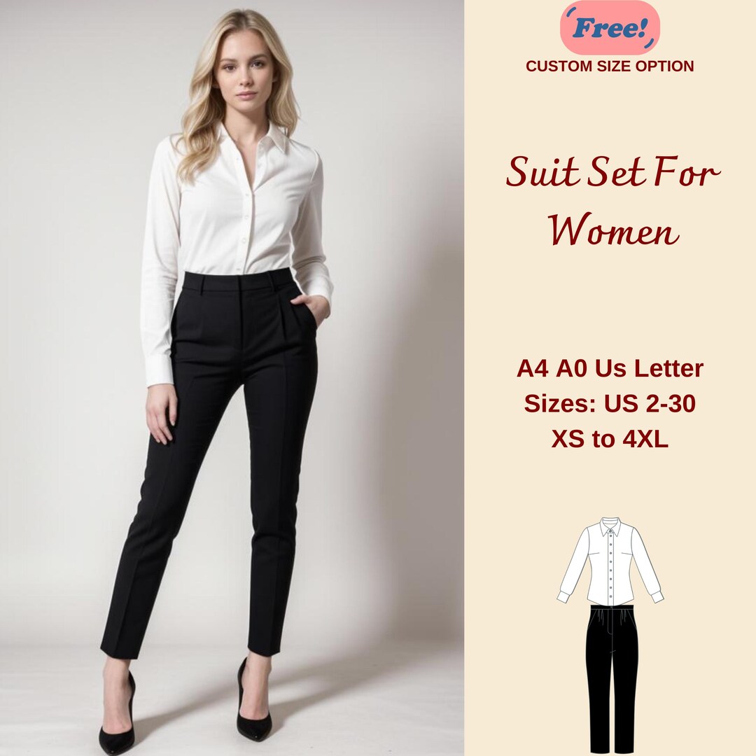 Women's Suit Set Sewing Pattern: Slim Fit Shirt & Pants (XS-4XL) (PDF ...