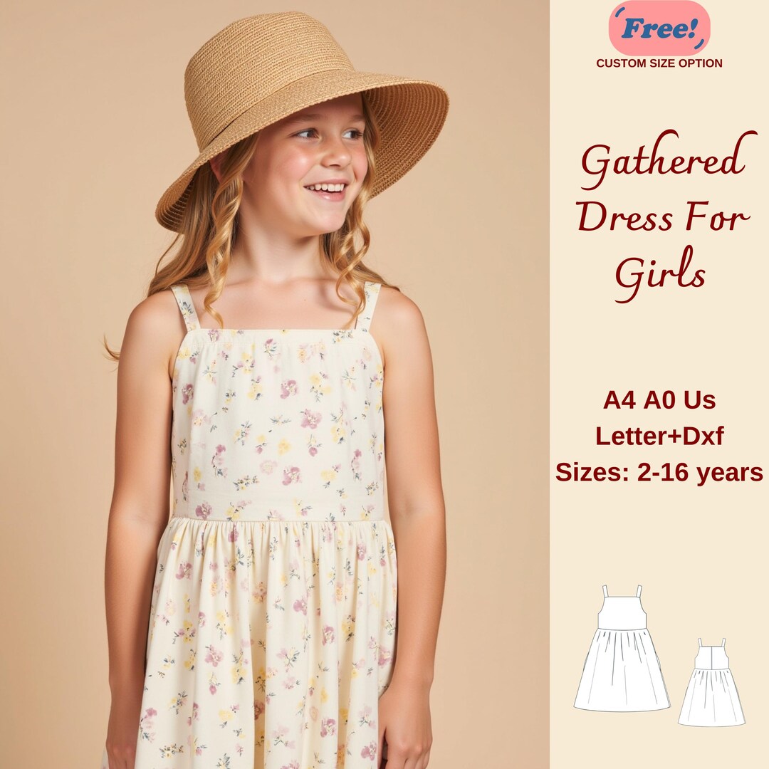 Girls' Gathered Summer Dress Sewing Pattern (sizes 2-16) (digital ...