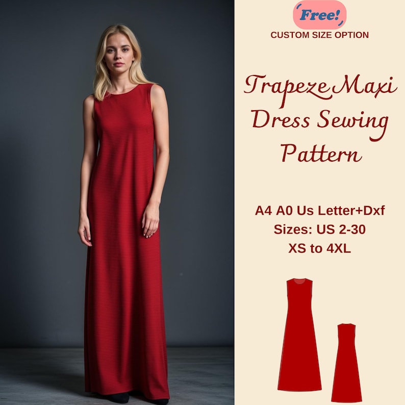 Trapeze Maxi Dress Sewing Pattern: Sleeveless Summer Style (XS-4XL ...