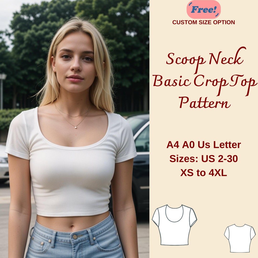 Simple Scoop Neck Crop Top Sewing Pattern: Knitwear, XS-4XL (PDF ...