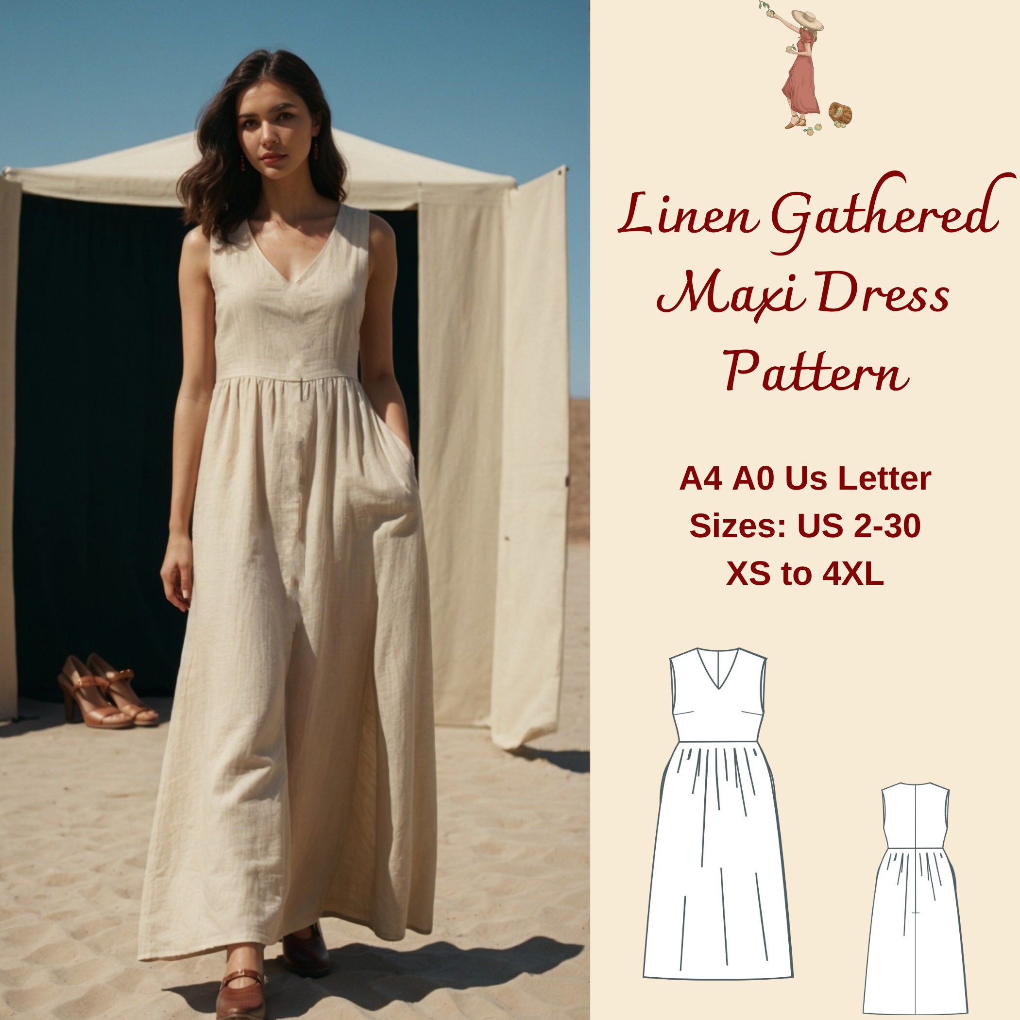 Linen Dress Sewing Pattern Bundle: 10 Cottagecore Designs (XS-4XL) (PDF ...