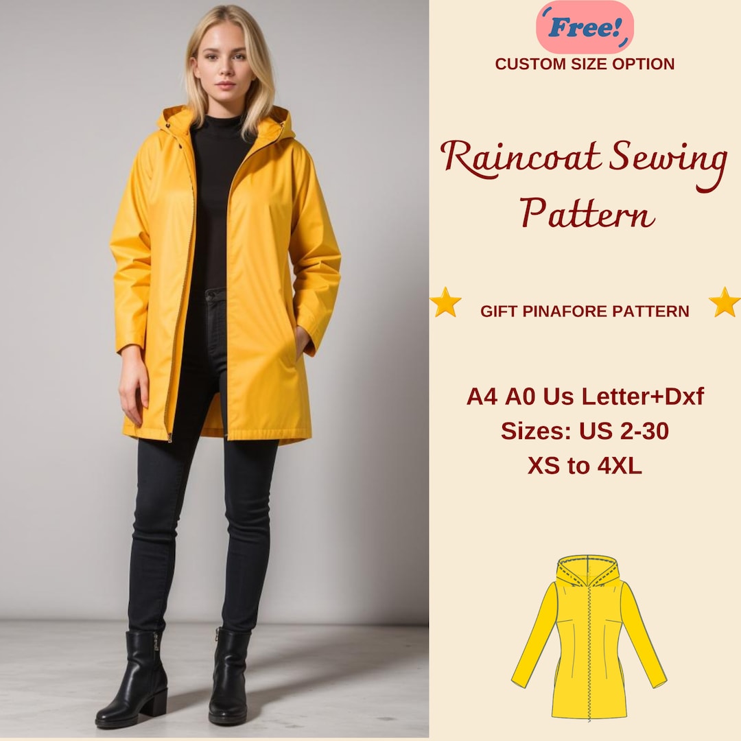 Women's Hooded Raincoat Sewing Pattern: Front Zipper Jacket (XS-4XL) (PDF Pattern) - Etsy