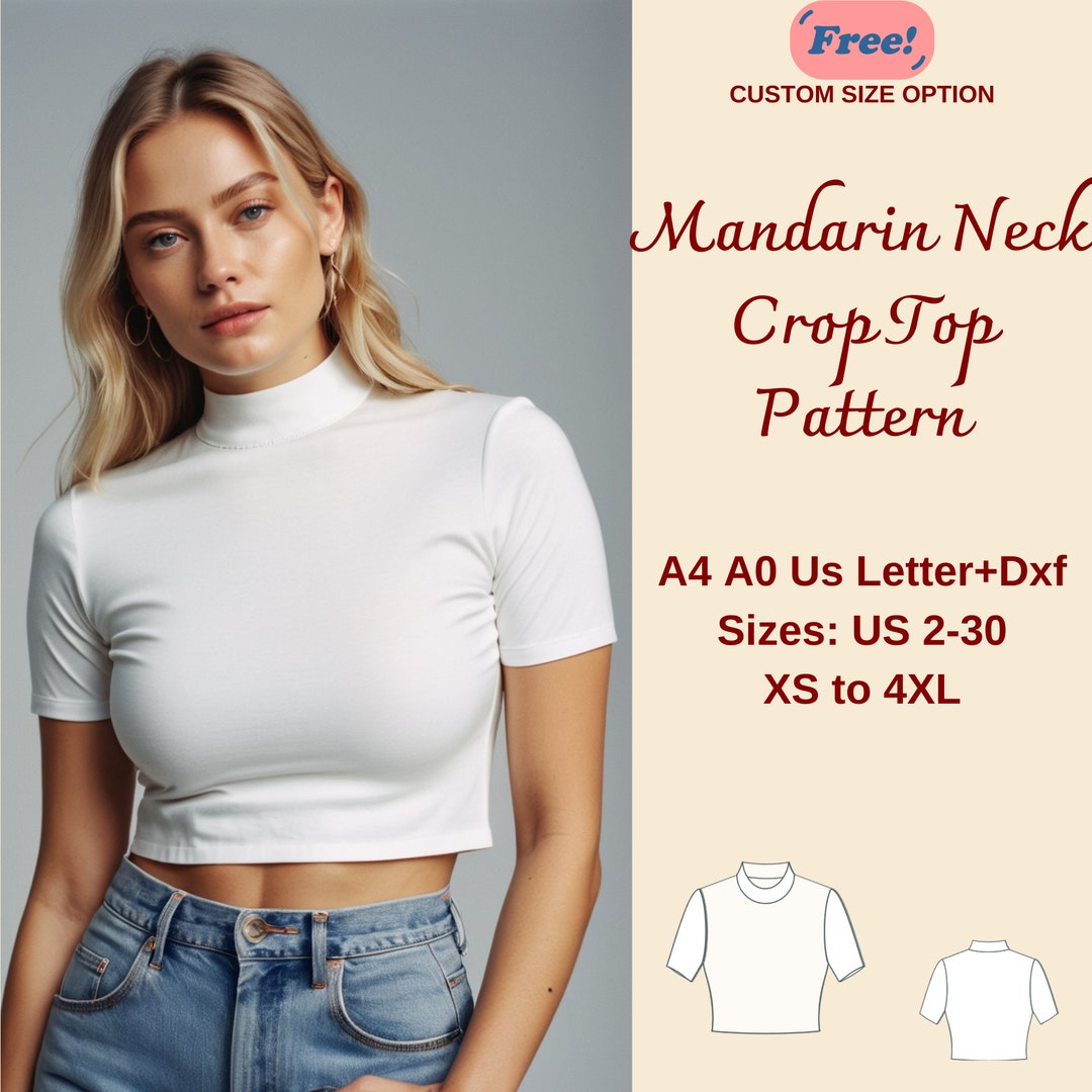 Mandarin Neck Crop Top Sewing Pattern: Easy Baby Tee (XS-4XL) (PDF) - Etsy