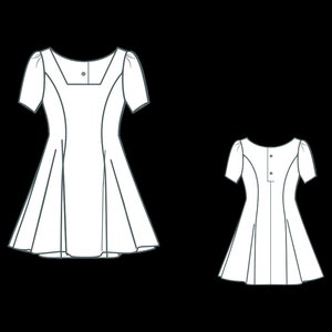 Square Neck Gothic Dress Sewing Pattern, Witch Dress, Puff Sleeve Dress ...