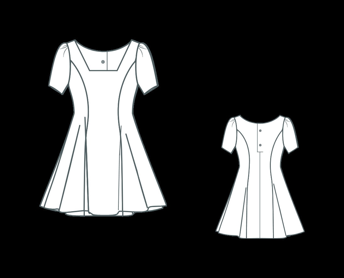 Square Neck Gothic Dress Sewing Pattern, Witch Dress, Puff Sleeve Dress ...