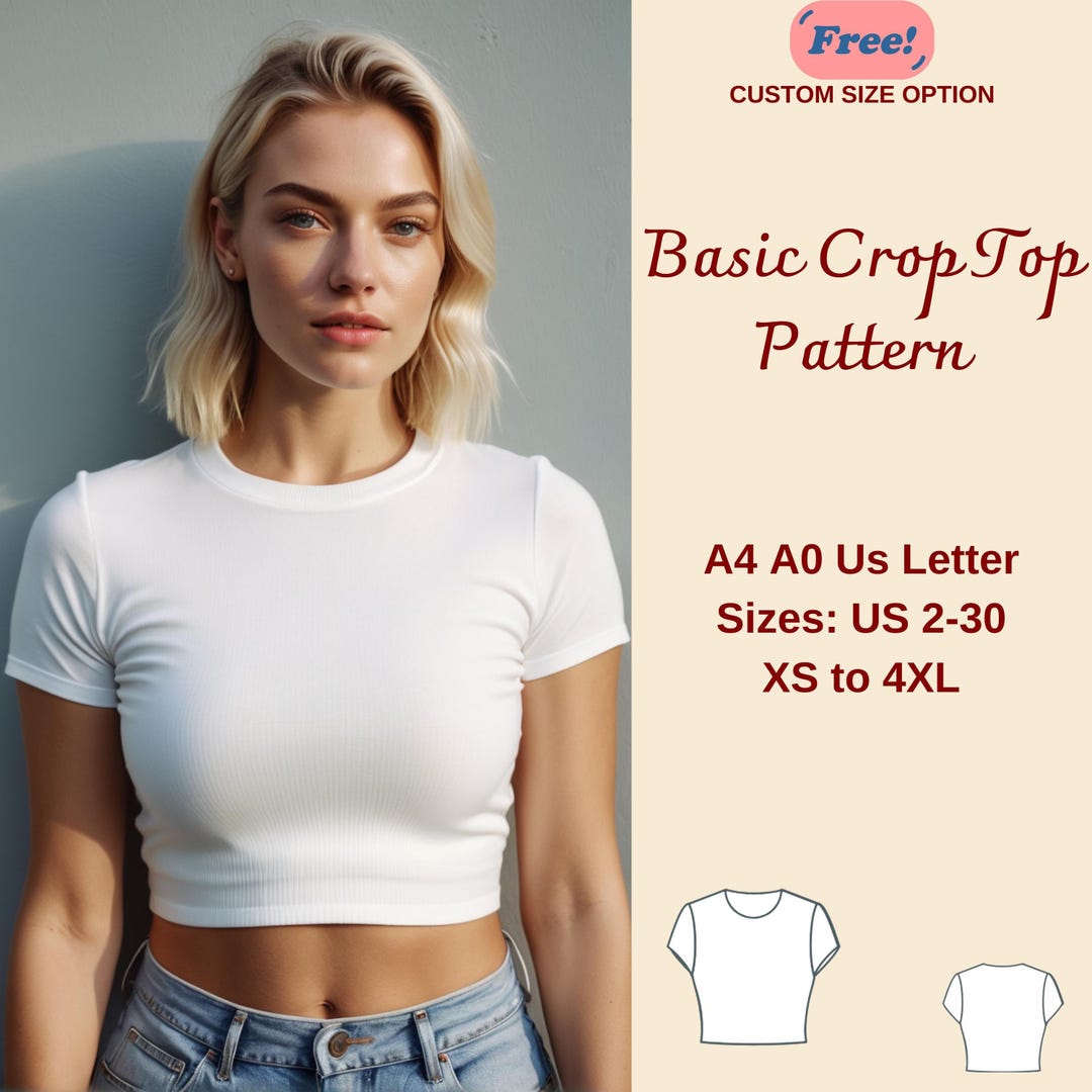 Simple Crop Top Sewing Pattern: Easy T-shirt, XS-4XL (PDF Pattern ...