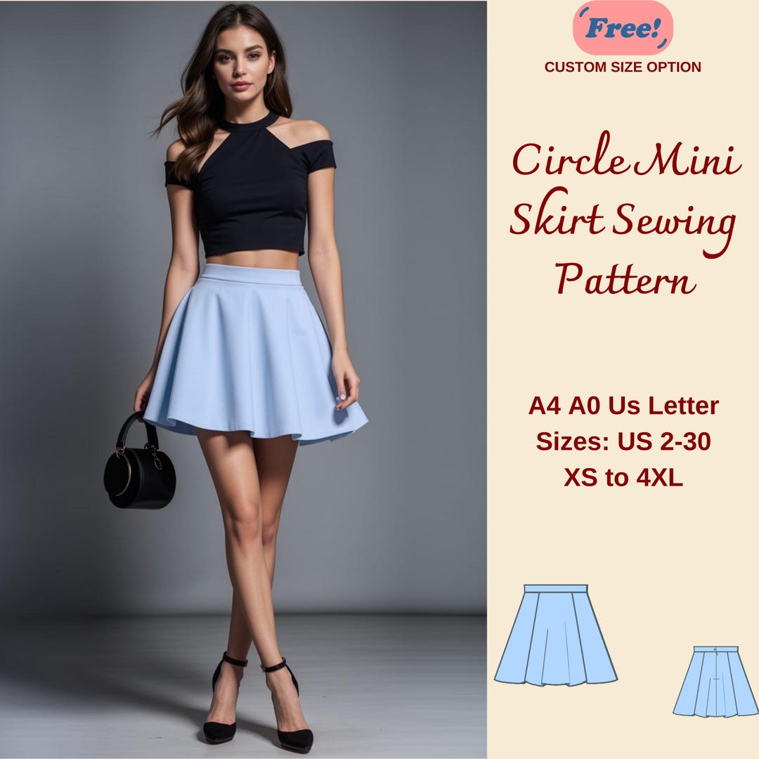 Circle Mini Skirt Sewing Pattern, Circle Skirt, Skater Skirt, Women's ...