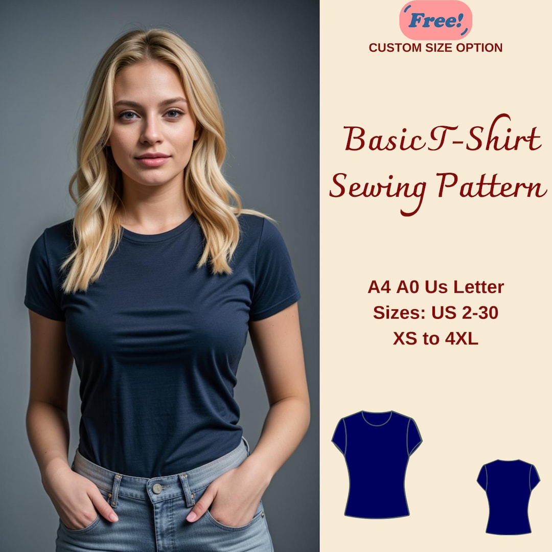 Simple T-shirt Sewing Pattern, Short Sleeve Fitted T-shirt, Basic T ...