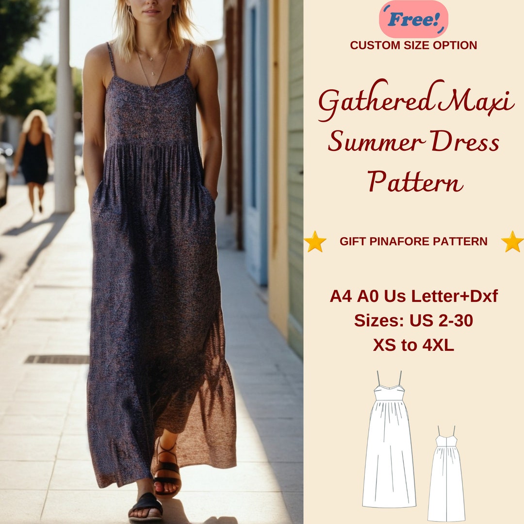 Gathered Maxi Summer Dress Sewing Pattern, Sundress Pattern, Milkmaid ...