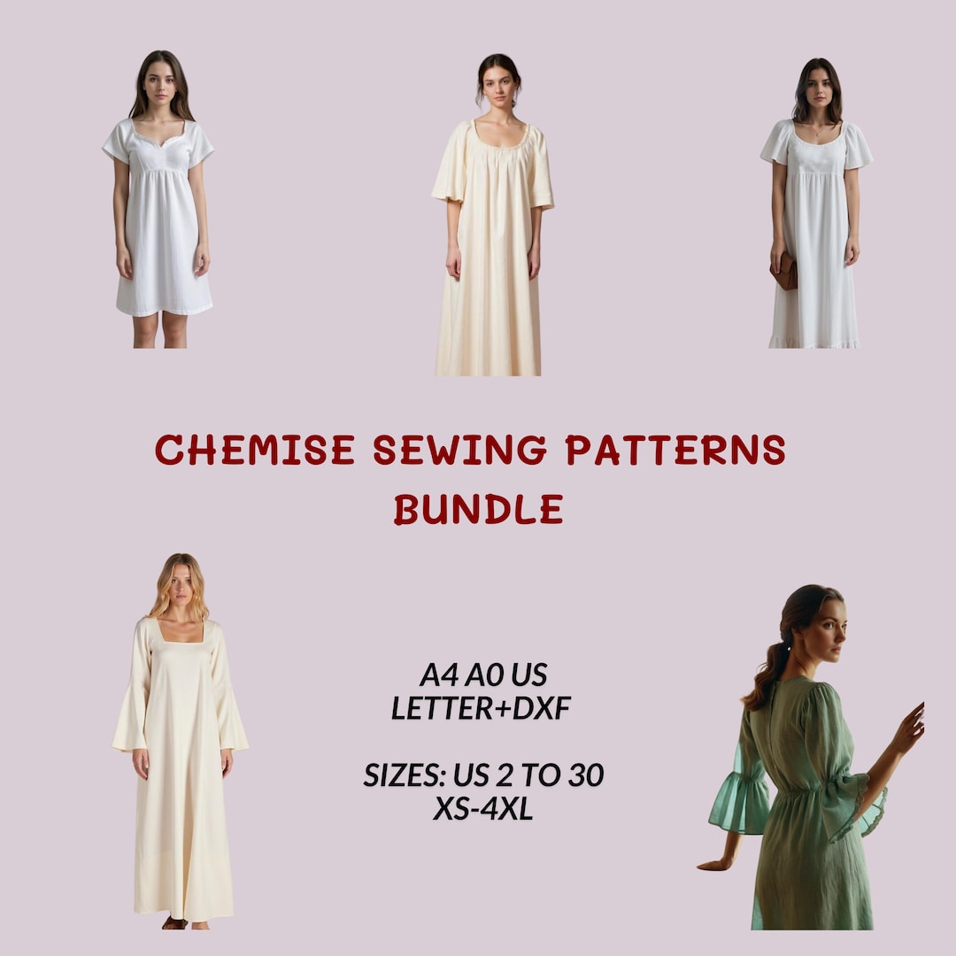 Chemise Sewing Patterns Bundle, Renaissance Chemise, Regency Chemise ...