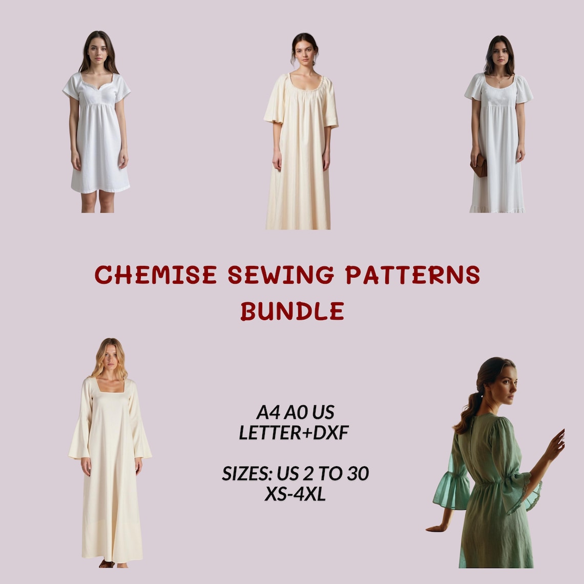 Chemise Sewing Patterns Bundle, Renaissance Chemise, Regency Chemise ...
