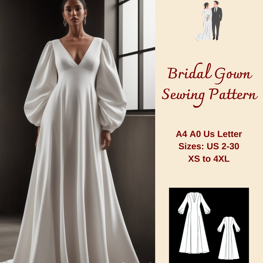 Bridal Gown Sewing Pattern, V Neck Bridal Gown, Cocktail Dress Pattern, Fairy Dress Pattern ...