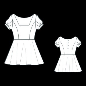 Gothic Mini Summer Dress Sewing Pattern, Puff Sleeve Dress, Witch Dress ...