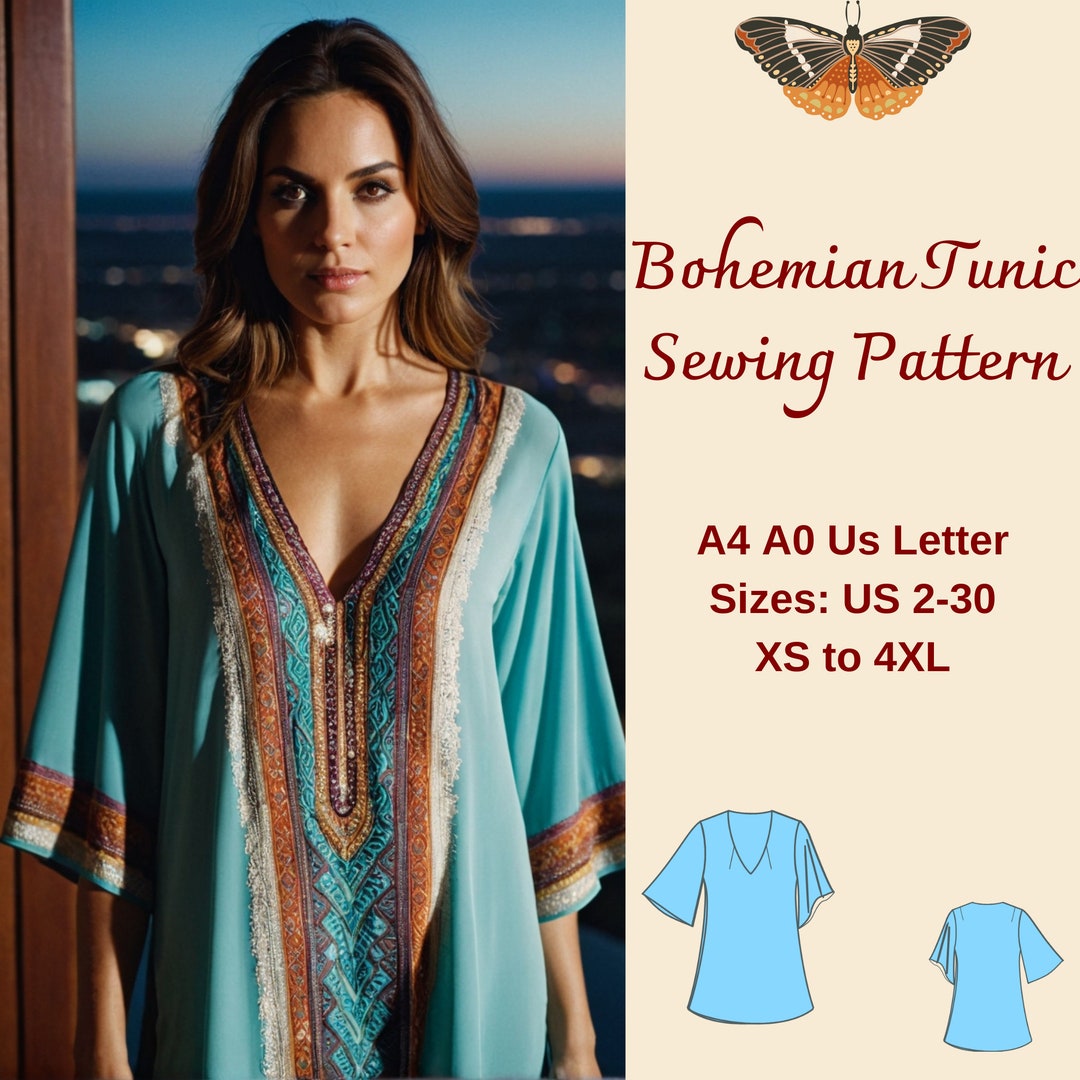 Bohemian Tunic Dress Sewing Pattern: XS-4XL (PDF Pattern) - Etsy