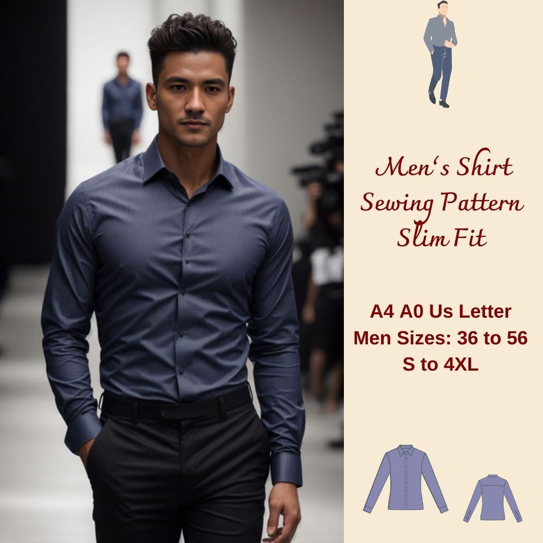 Slim Fit Men's Shirt Sewing Pattern, Shirt Pattern for Men, Button up ...