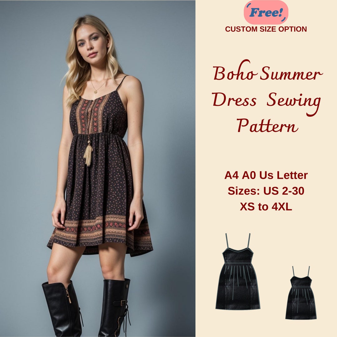 Boho Summer Dress Sewing Pattern, XS-4XL (PDF Pattern) - Etsy