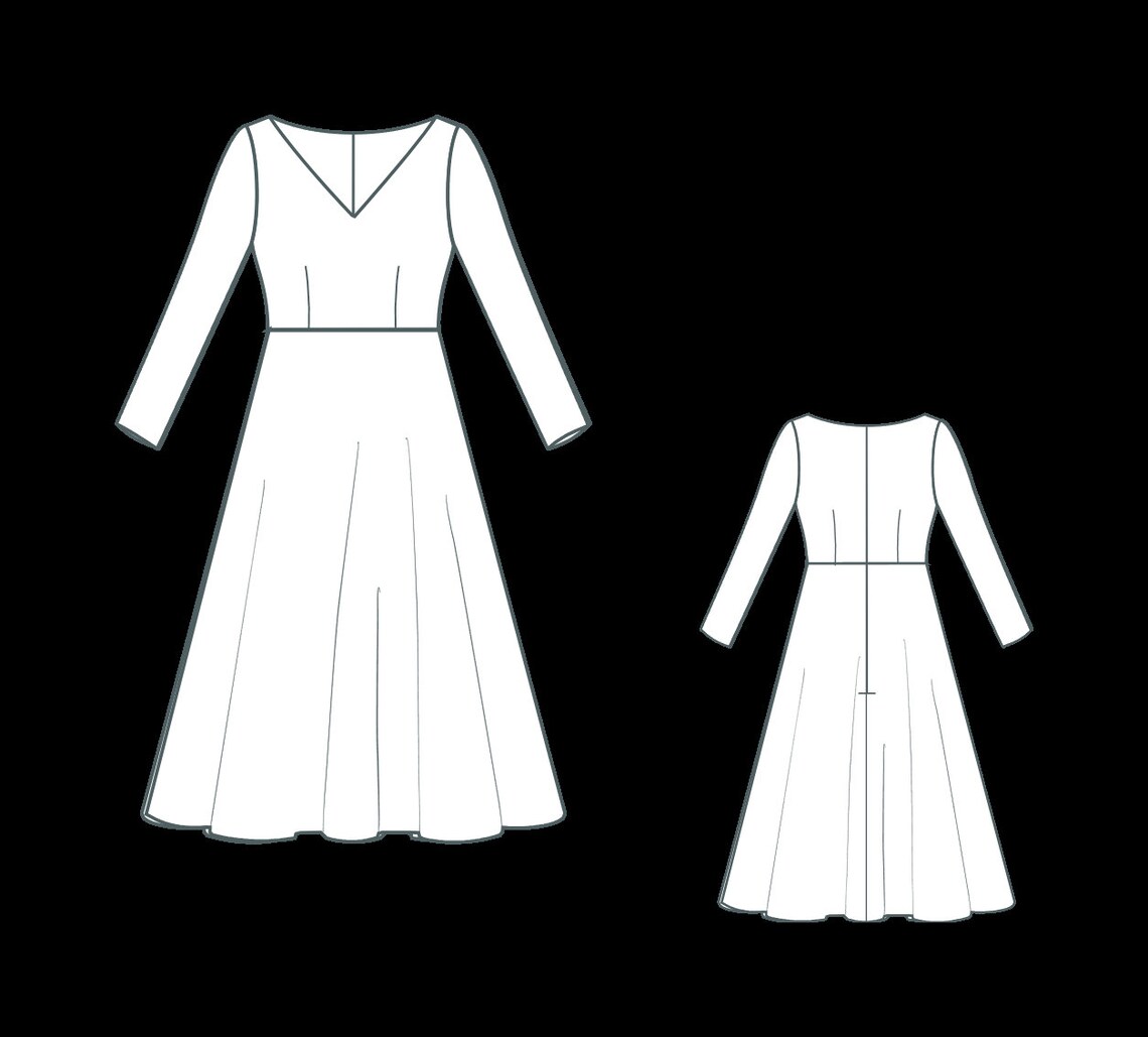 Vintage Gothic Midi Dress Sewing Pattern, Witch Dress, V Neck Dress ...