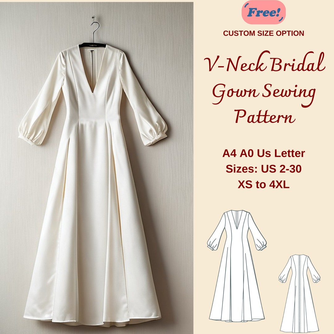 Bridal Gown Sewing Pattern, V Neck Bridal Gown, Cocktail Dress Pattern ...