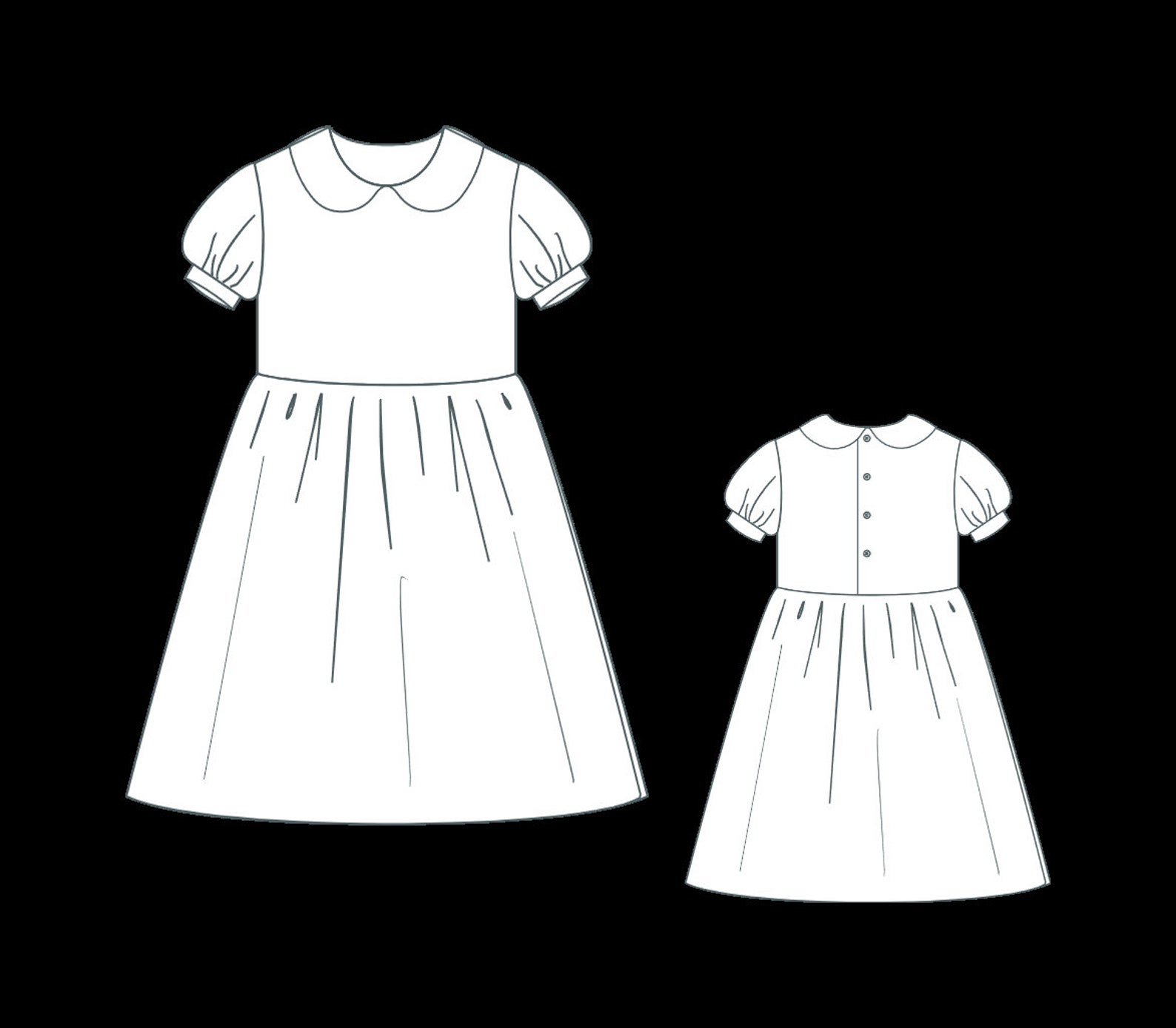 Girls Peter Pan Collar Dress Sewing Pattern, Puff Sleeve (A4 A0 US DXF ...