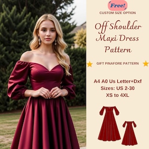 Off Shoulder Maxi Prom Dress Sewing Pattern, Cocktail Dress, Ball Gown ...
