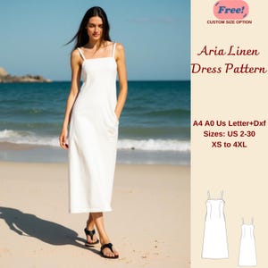 Aria Linen Midi Dress Sewing Pattern: Strappy A-line Sundress (XS-4XL ...