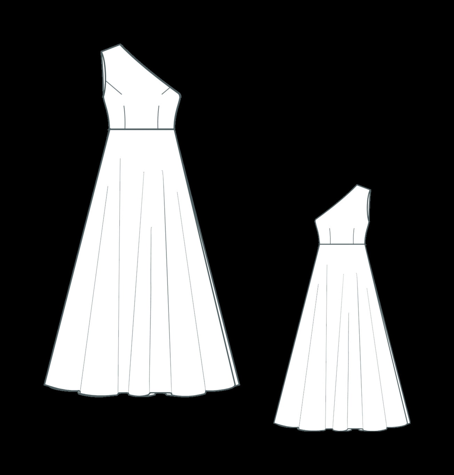One Shoulder Maxi Dress Sewing Pattern: Prom, Evening Gown (XS-4XL ...