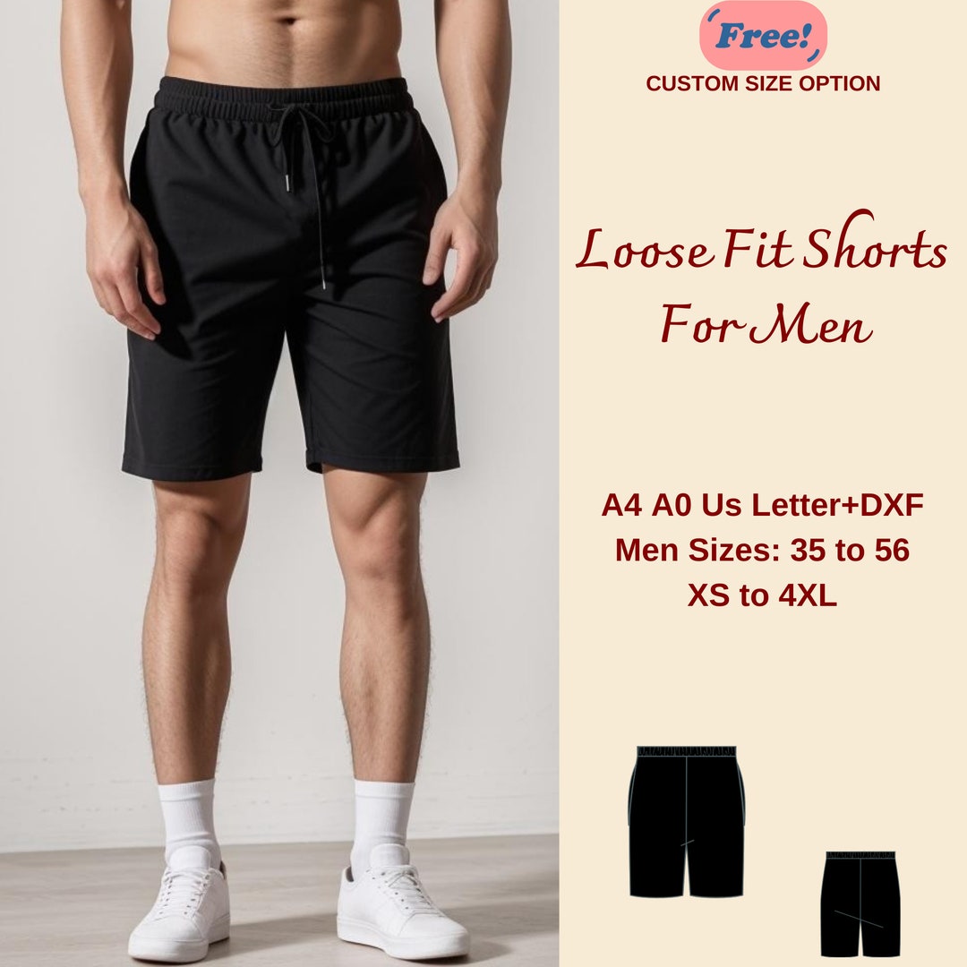Men's Loose Fit Shorts Sewing Pattern, Simple Shorts Pattern, Elastic ...